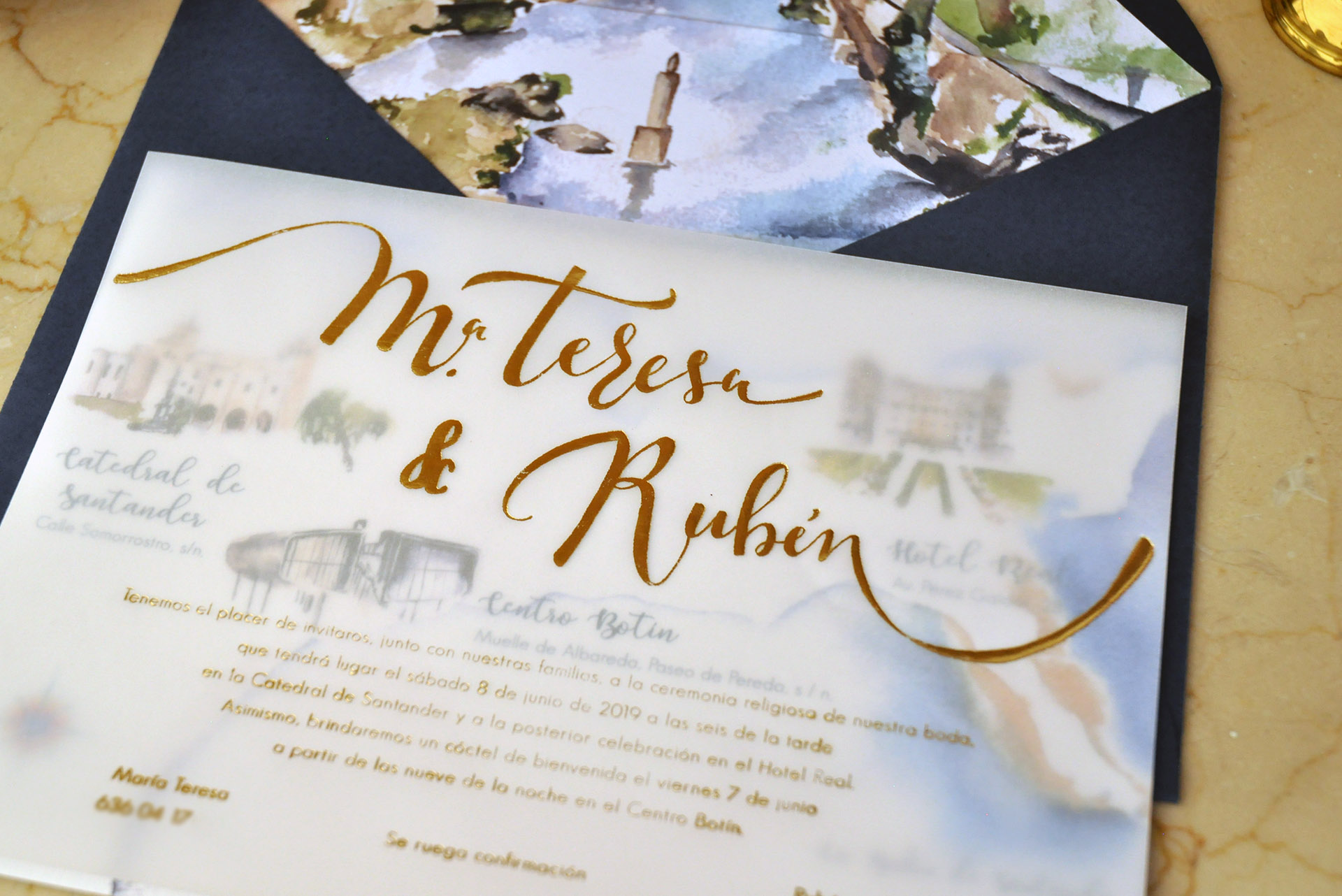 Invitación personalizada con stamping en dorado | Invitaciones de boda